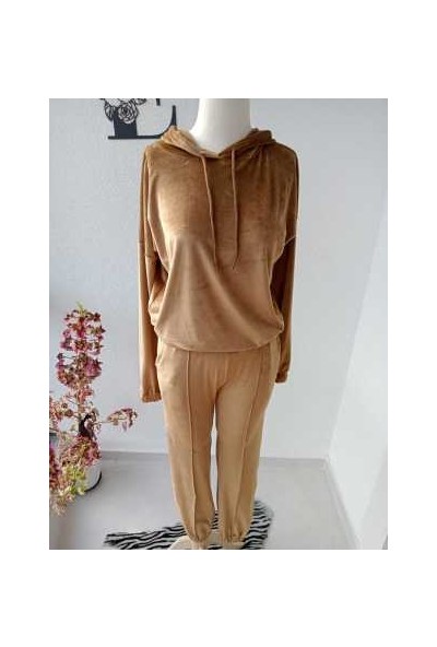 Crep Kadife Ikili Takım Kapüşonlu