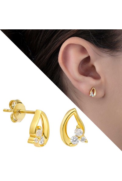 Nipora Zirkon Taşlı Yaprak Tasarım Gold Renk 925 Ayar Gümüş Küpe Nipora Zirkon Taşlı Yaprak Tasarım Gold Renk 925 Ayar Gümüş Küpe