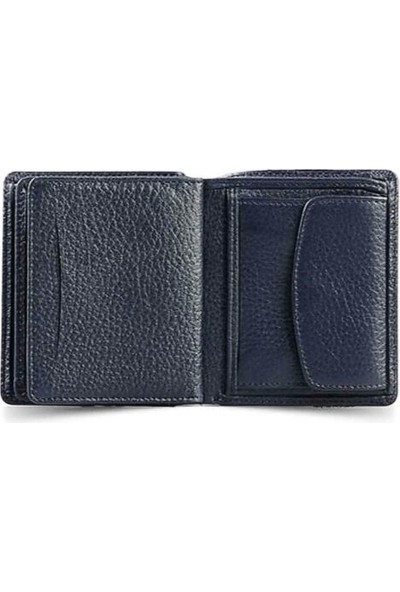Asyaclub Guard Hakiki Deri Erkek Lacivert Orta Çift Pisotlu, Bozuk Para Gözlü Cüzdan