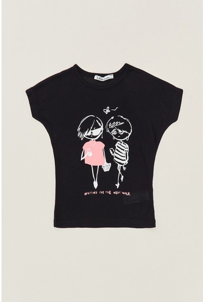 FullaModa Baskılı Bisiklet Yaka Çocuk Tişört FullaModa Baskılı Bisiklet Yaka Çocuk Tişört