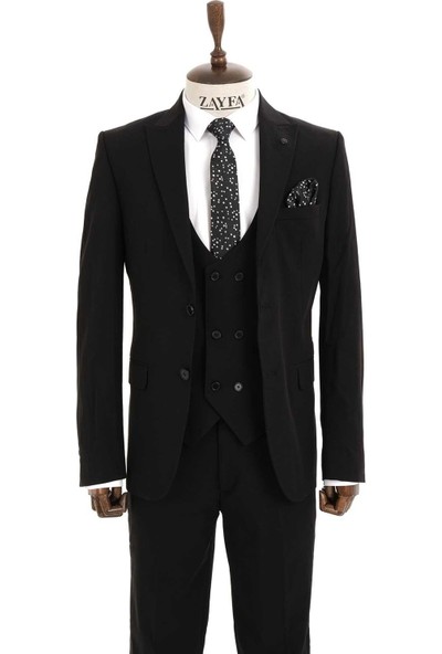 Vito Andolini Siyah Slim Fit Yelekli Erkek Takım Elbise Vito Andolini Siyah Slim Fit Yelekli Erkek Takım Elbise