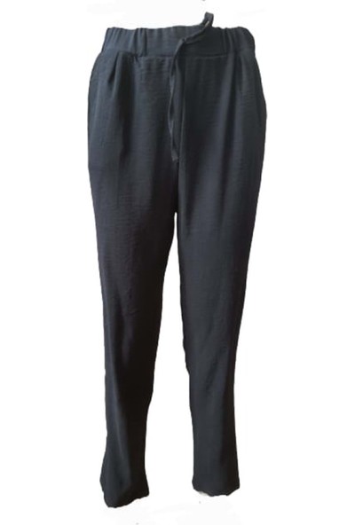 Oxp 0258 Kadın Hamur Keten Kapri Boy Lastikli Pantolon - Siyah - M