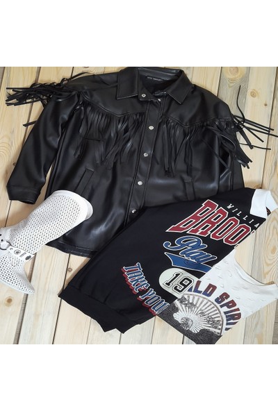 Püsküllü Deri Gömlek