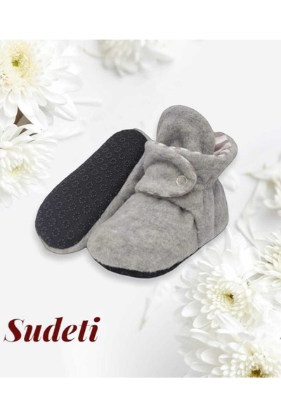 Sudeti Kaydırmaz Taban Bebek Pandufu Ilk Adım Ev Patik, Kreş Ayakkabı, Gri B1