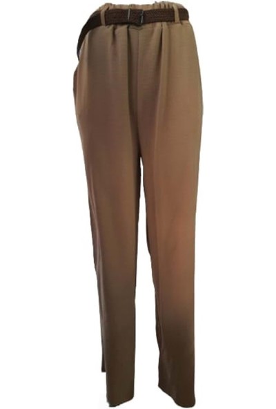 Oxp 0256 Kadın Battal Hamur Keten Spor Lastikli Pantolon - Hardal Sarı - Xl