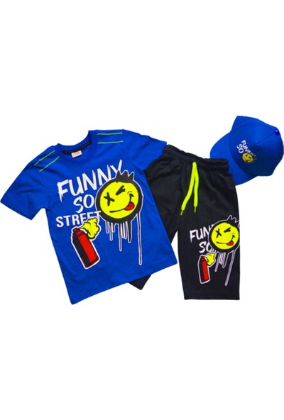 Diğer Şapkalı Funny So Baskılı Erkek Çocuk Takım Mavi 5-8 Yaş
