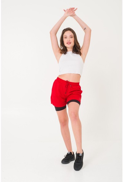 Jadra G.A.R Kadın Kırmızı J-Fit Spor Taytlı Şort