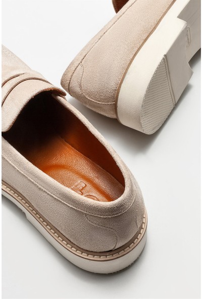 Elle Shoes Bej Deri Erkek Loafer