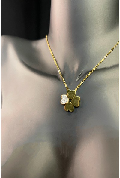 Last Gem Bender Gold Ithal Çelik Zirkon Taşlı Yonca Kolye Last Gem Bender Gold Ithal Çelik Zirkon Taşlı Yonca Kolye