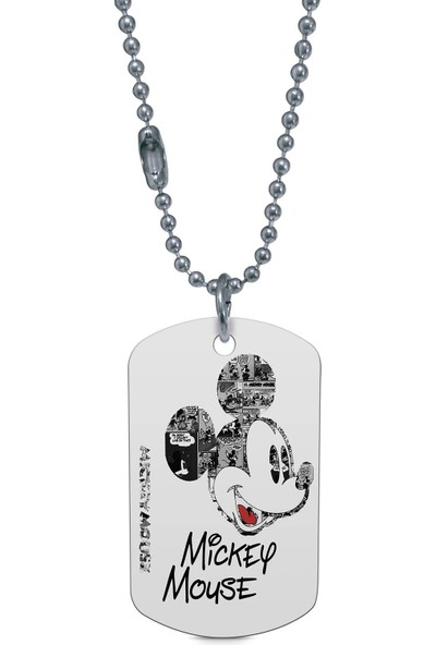 Hero Tasarım Mickey Mouse Gümüş Renk Künye / Kolye DFT3730
