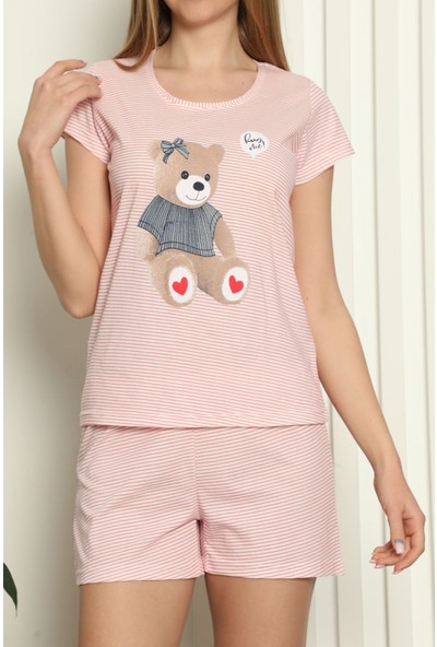 Lady Secret Pembe Kadın Şortlu Pijama Takımı Kısa Kollu Pamuklu Baskılı