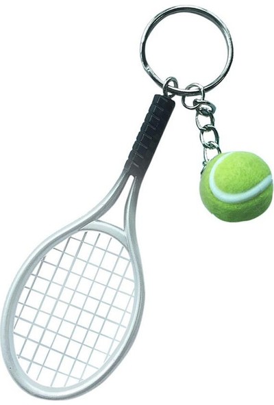 Mini Tenis Raketi W / Top Charm Kolye Çanta Çanta Anahtarlık Anahtarlık Gümüş Mini Tenis Raketi W / Top Charm Kolye Çanta Çanta Anahtarlık Anahtarlık Gümüş