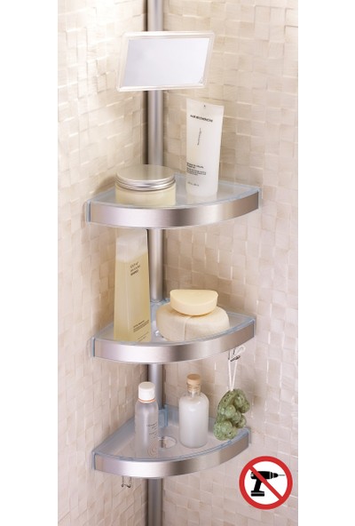 Primanova 3 Katlı Aynalı Köşe Şampuan Rafı Delmeden Montaj