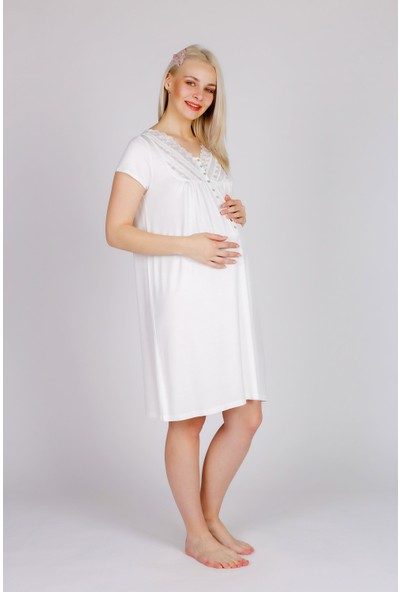 Hays Kadın Kısa Kollu Dantel ve Pat Detaylı Gecelik