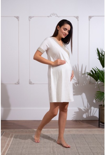 Hays Kadın Anne Adayı Önden Bağlama Detaylı Dantelli Gecelik