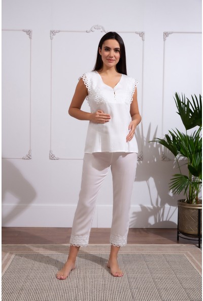 Hays Kadın Anne Adayı Dantel Detaylı Midi - Kapri Pijama Takımı