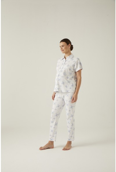 Hays Kadın Anne Adayı Yakası Süs Lastikli Gömlek Pijama Üstü Hays Kadın Anne Adayı Yakası Süs Lastikli Gömlek Pijama Üstü