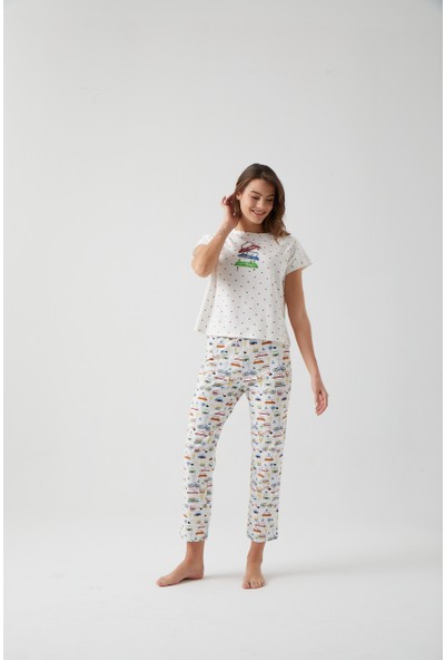 Hays Kadın Kırmızı Elma Baskılı Minik Kollu Pijama Üstü