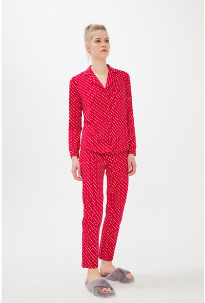 Hays Kadın Pamuklu Çam Ağacı Baskılı Gömlek Pijama Takımı