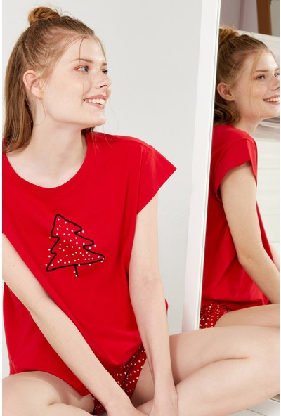 Hays Kadın Pamuklu Çam Ağacı Baskılı Şortlu Pijama Takımı
