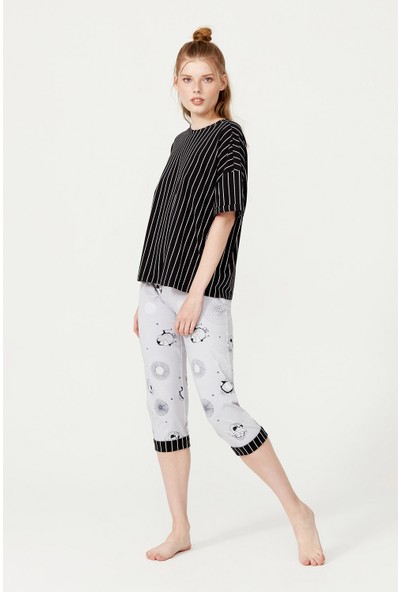 Hays Kadın Penguen Baskılı Pamuklu Kapri Pijama Takımı