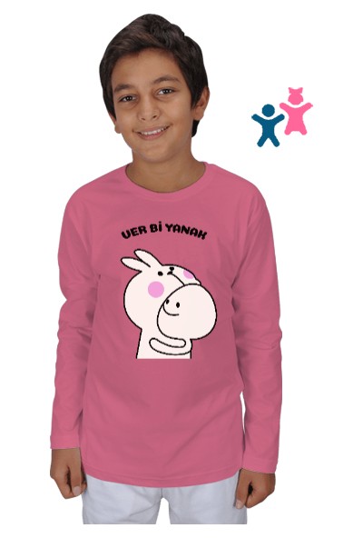 Tisho Ver Bi Yanak Pembe Çocuk Unisex Uzunkollu Tisho Ver Bi Yanak Pembe Çocuk Unisex Uzunkollu