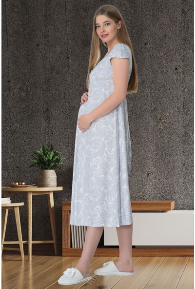 Mecit Pijama Mecit 5649 Gri Desenli Hamile Lohusa Elbise