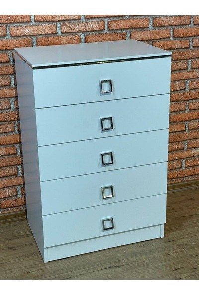 Ipek Mobilya Vesta 5 Çekmeceli Şifonyer Bazalı Beyaz