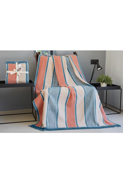 Dolce Bonita Home Pamuklu Tv Battaniye 127X155 Çizgili Mavi-Gri