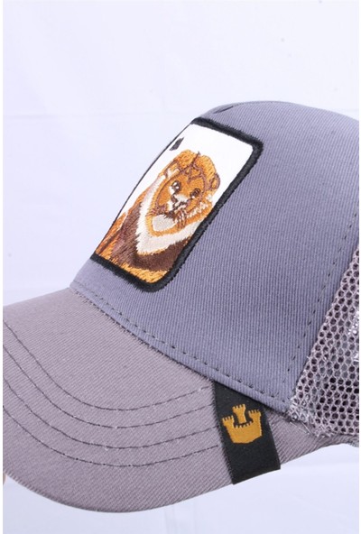 Andgift Aslan Nakışlı Hayvan Figürlü Gri Şapka
