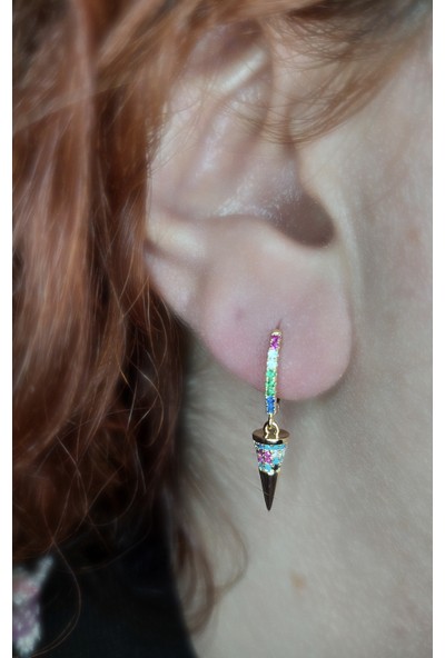 Noia Silver Gold Renkli Zirkon Taşlı Sallantılı Halka Küpe