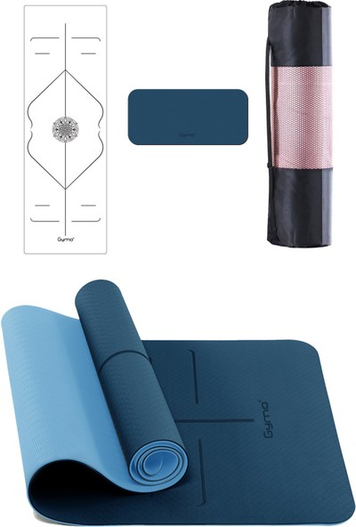 Gymo Hizalamalı 6mm Tpe Yoga Matı Pilates Minderi Diz Dirsek Koruyucu Mat Hediyeli Mavi