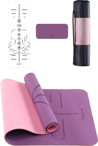 Gymo Hizalamalı Sembol 6mm Tpe Yoga Matı Pilates Minderi Diz Dirsek Koruyucu Mat Hediyeli Mürdüm