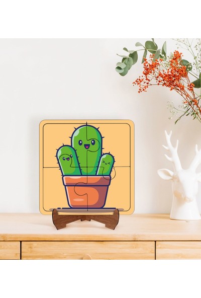 Bk Gift Kaktüs Tasarımlı Ahşap Standlı Puzzle Çerçeve-5