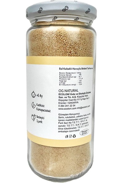 OG natural Havuçlu Bal Kabaklı Bebek Tarhanası +6 Ay 330 gr