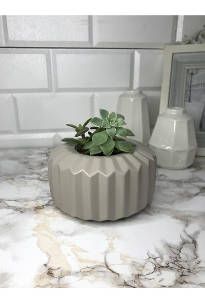 Parla Dekoratif Geometrik Saksı Bej Ons PS3888