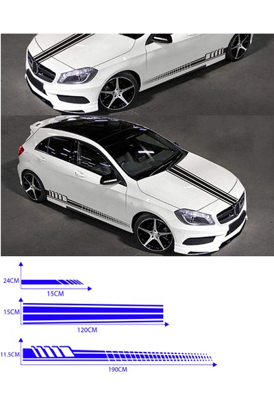 5 Parça Araba Spor Sticker - Oto Sticker - Araba Sticker 15X2,5 - 21X90 -10X180 cm