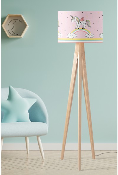 Milroma Pembe Zeminde Renkli Unicorn Çocuk Odası Lambader