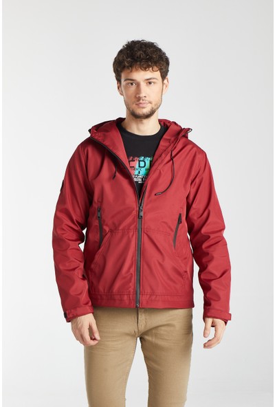 Five Pocket Kapişonlu Teknik Yağmurluk - Bordo