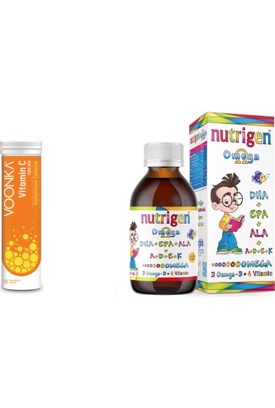 Vitamin C, Glutatyon,çinko ve Vitamin D 15 Efervesan Tablet + Omega Şurup 200 ml Vitamin C, Glutatyon,çinko ve Vitamin D 15 Efervesan Tablet + Omega Şurup 200 ml