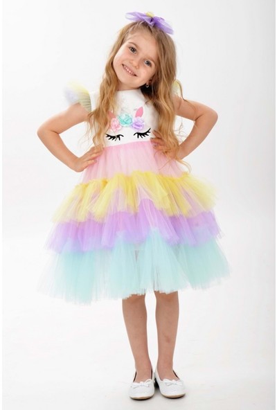 Eray Kids 4433 Kız Çocuk Elbise Eray Kids - Beyaz - 4 Yaş