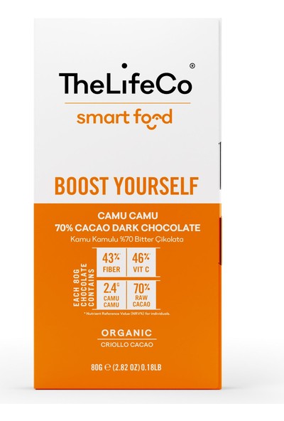 TheLifeCo Smartfood Boost Yourself Organik Çikolata 80GR (Organik Kamu Kamulu %70 Bitter) TheLifeCo Smartfood Boost Yourself Organik Çikolata 80GR (Organik Kamu Kamulu %70 Bitter)