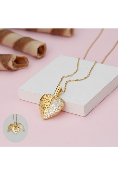 Gümüşistan 925 Ayar Gümüş Kanatlı Kalp Kolye