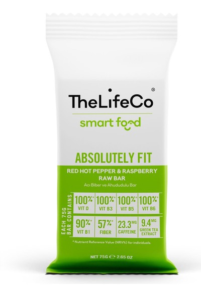 TheLifeCo Smartfood Absolutely Fit Raw Bar 75GR (Acı Biber ve Ahududulu) TheLifeCo Smartfood Absolutely Fit Raw Bar 75GR (Acı Biber ve Ahududulu)