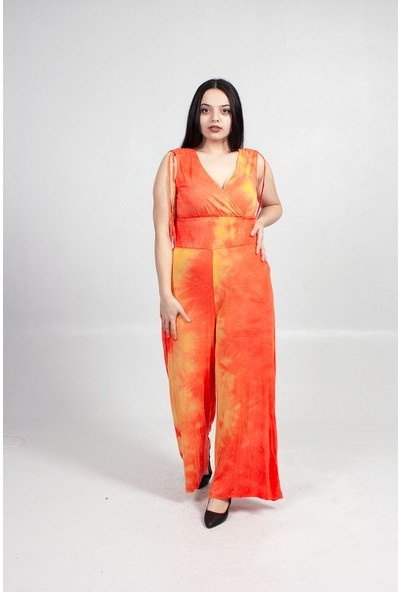 Truva Xxl Büyük Beden Kadın Giyim Omuz Ayarlanabilir V Yaka Tulum Çok Renkli TLM147