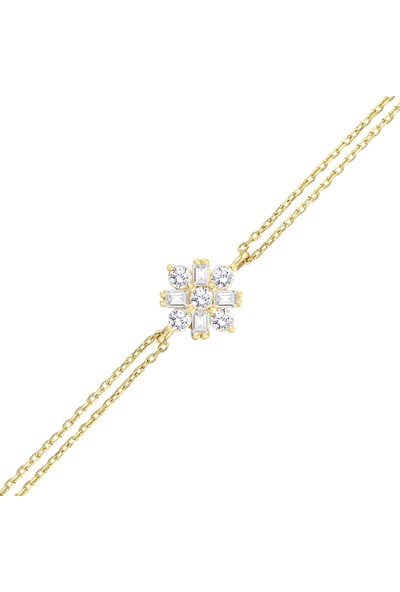 Altın Bagetli Çiçek Bileklik