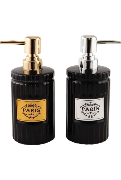 Romans Paris Porselen Sıvı Sabunluk Siyah - Gold
