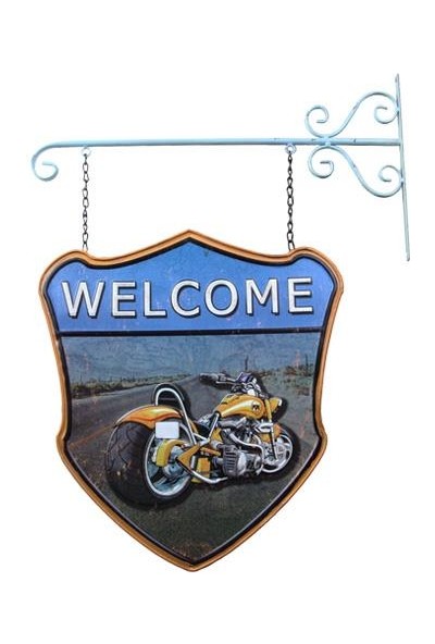 Tazador Dekoratif Çift Yönlü Welcome&motor Temalı Ferforje Askı Tazador Dekoratif Çift Yönlü Welcome&motor Temalı Ferforje Askı