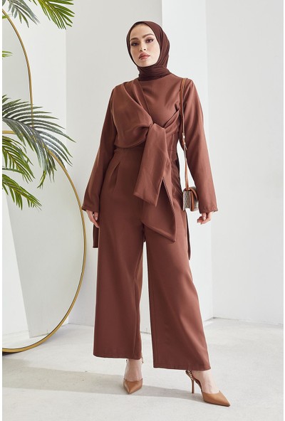 Ön Bağlama Detaylı Tulum-Kahve Ön Bağlama Detaylı Tulum-Kahve