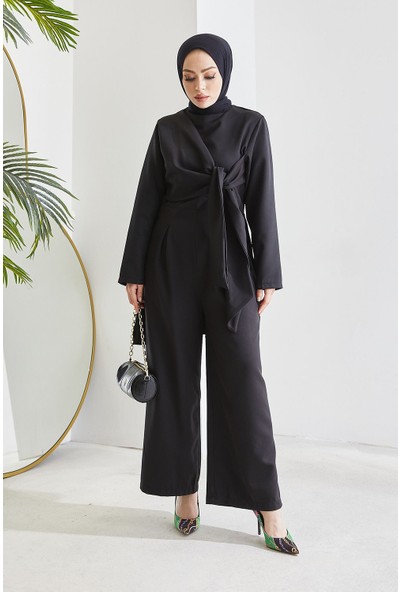 Miostil Ön Bağlama Detaylı Tulum-Siyah